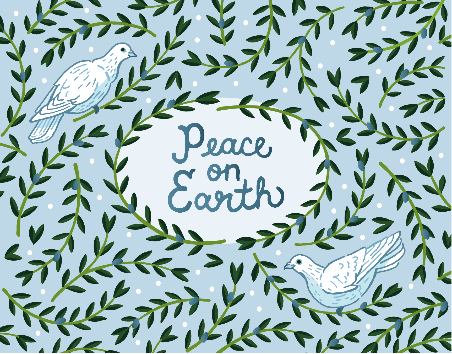 Peace On Earth 2 Doves Folded Holiday Card | Postable | Postable