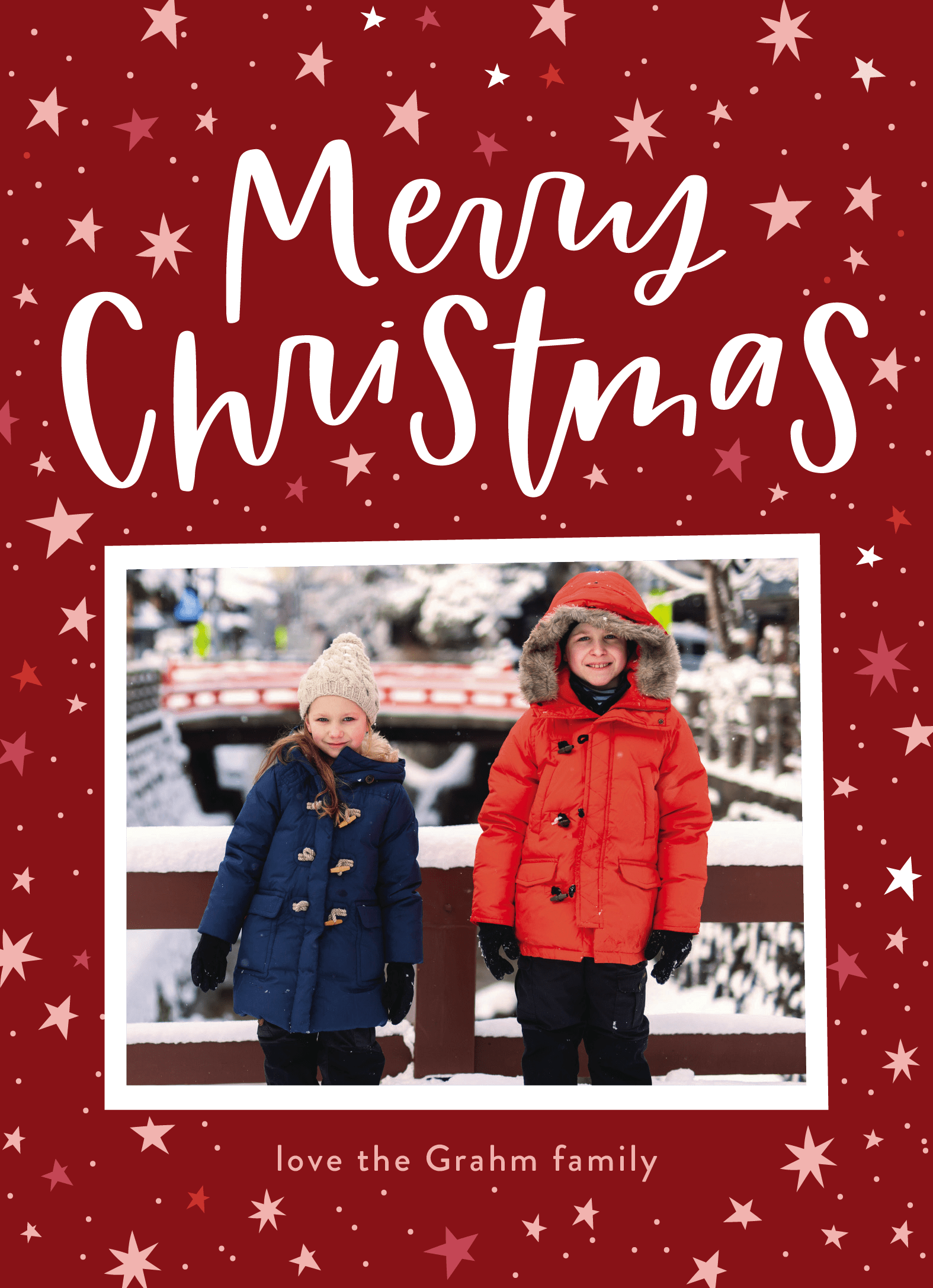 Red Starry Background Christmas Photo Card | Postable | Postable