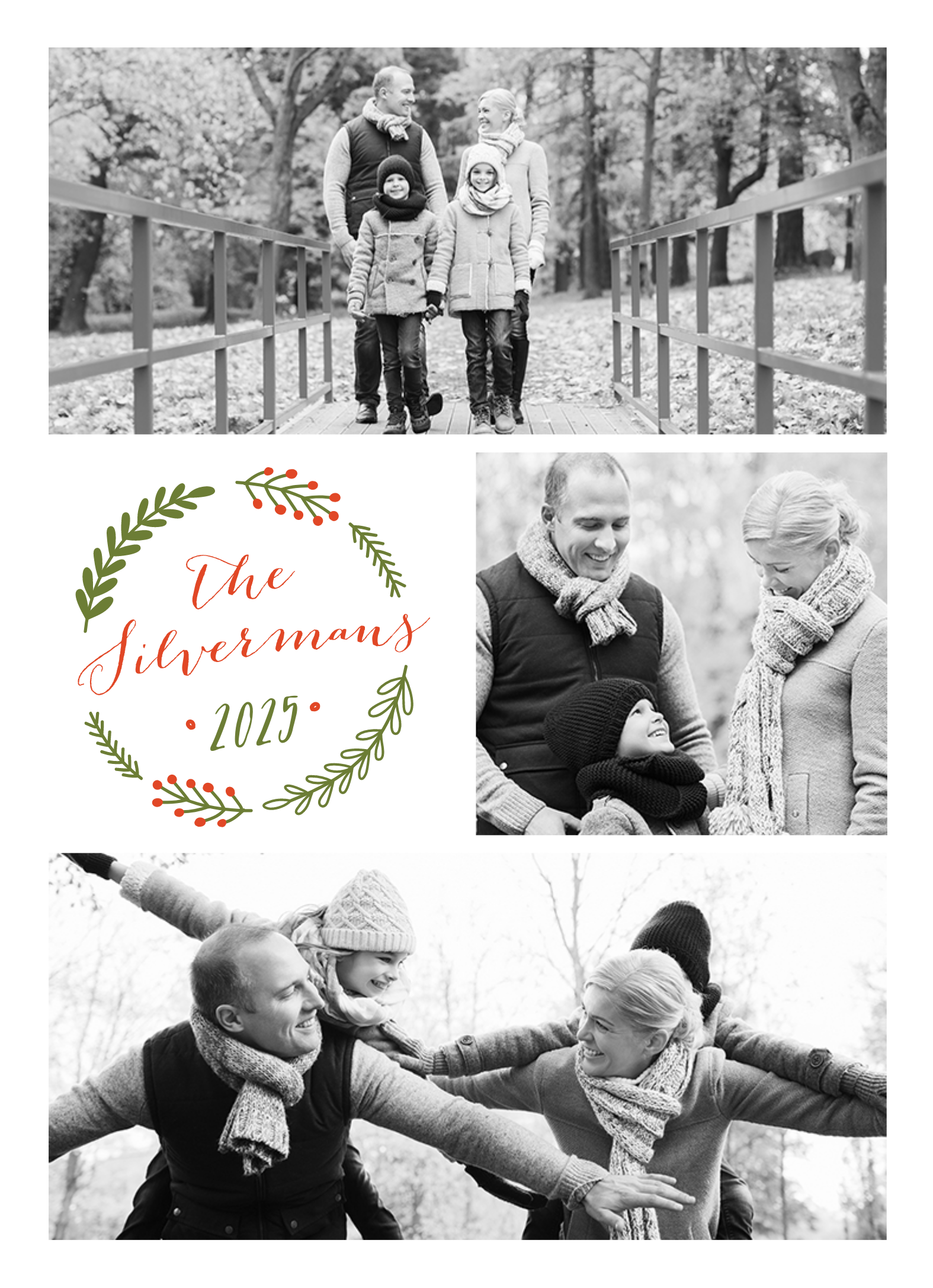 Winter Berry Wreath Collage Holiday Photo Card | Postable | Postable