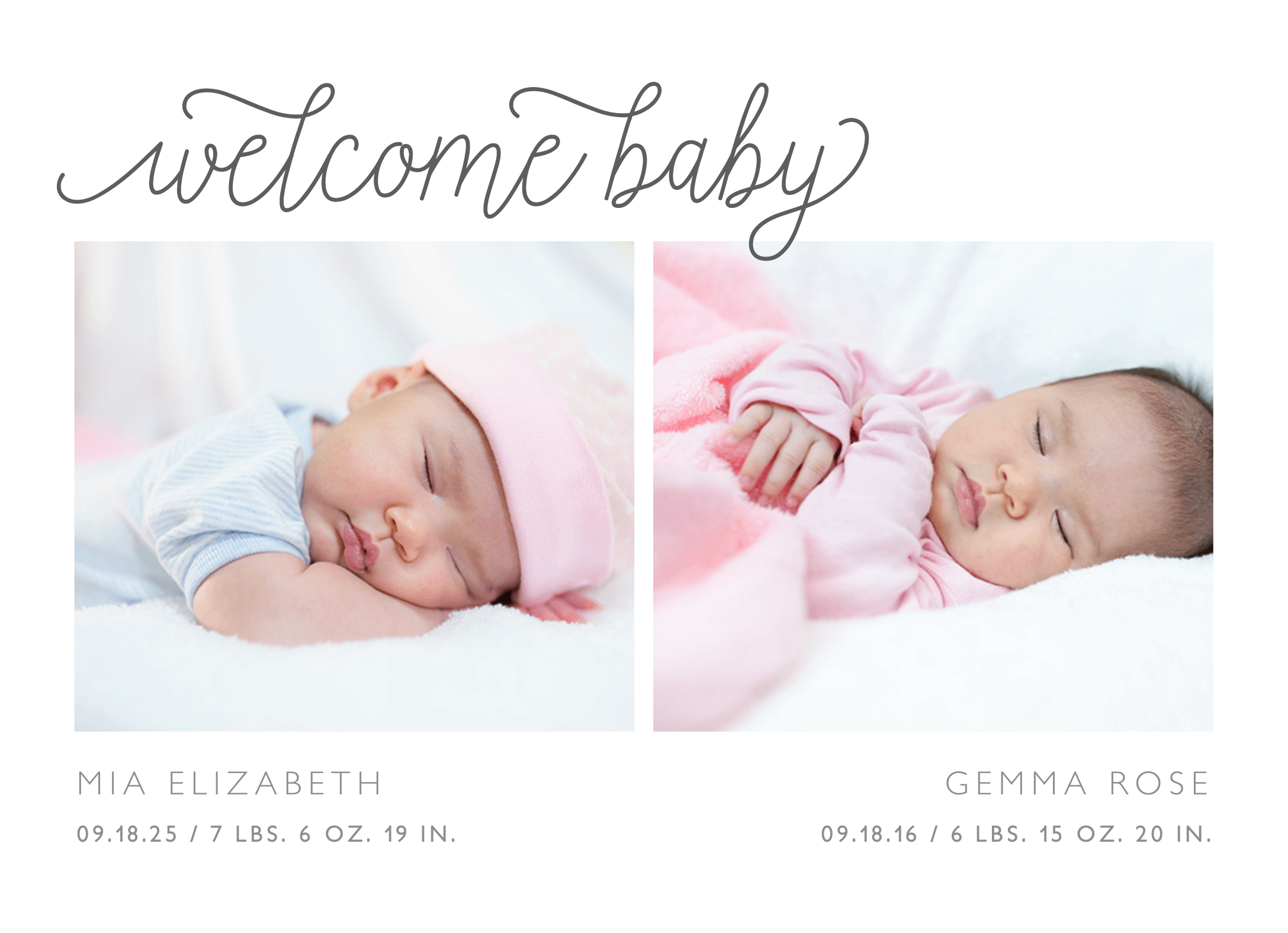 Twin Grey Script Birth Announcement by Postable | Postable