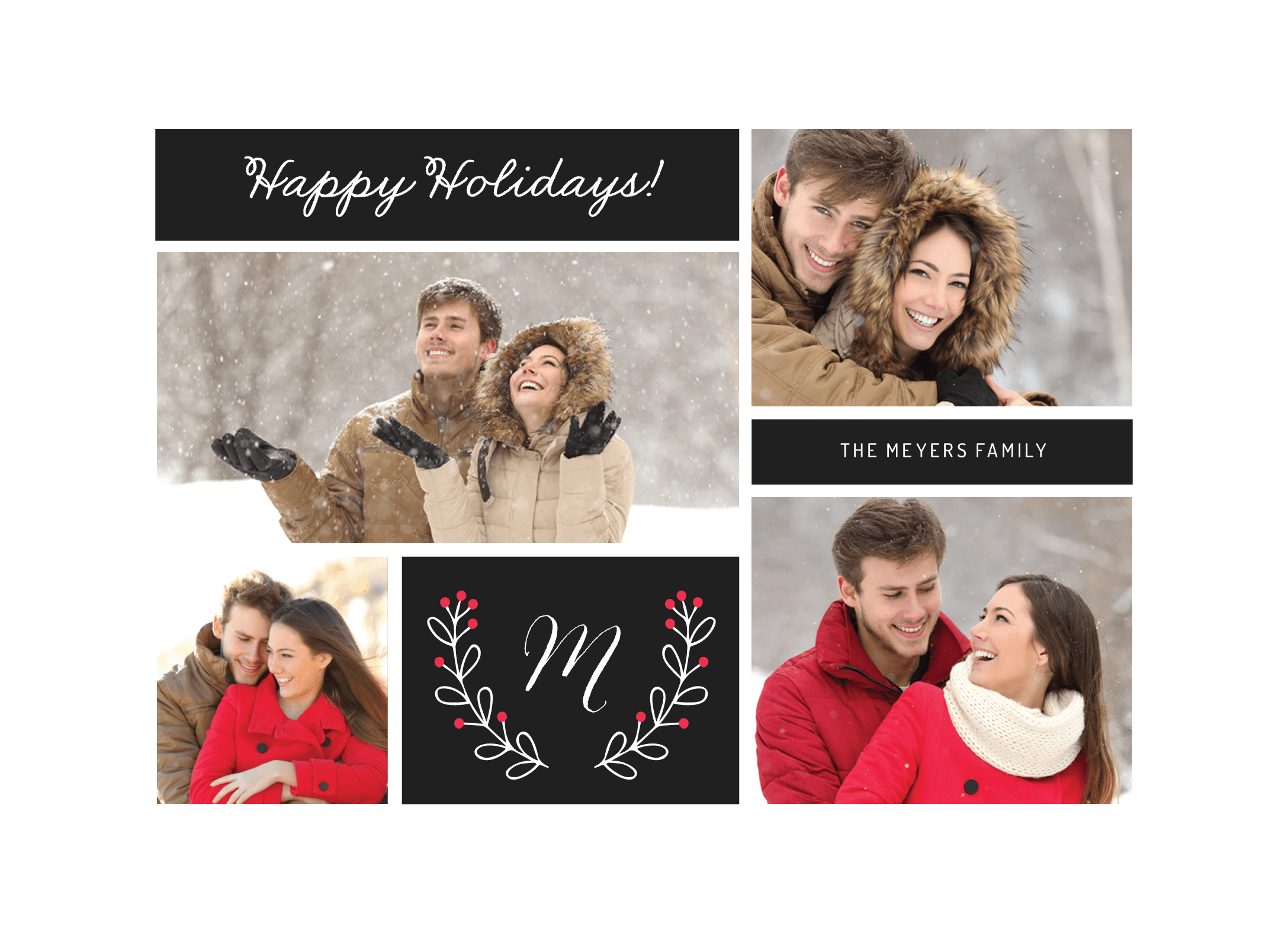 Floral Initial Holiday Christmas Photo Card | Postable | Postable