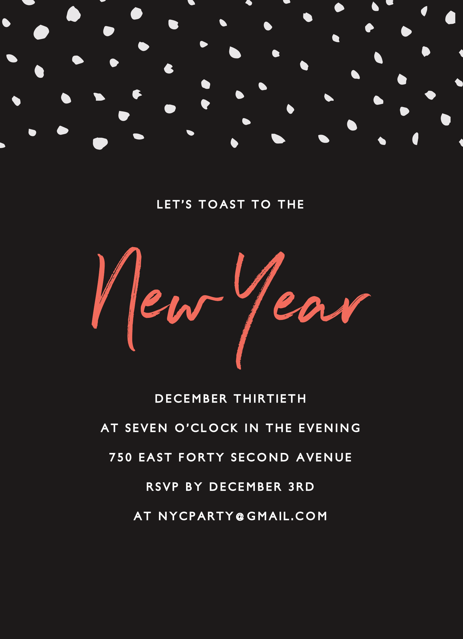 White Confetti New Years Party Invite Card | Postable | Postable
