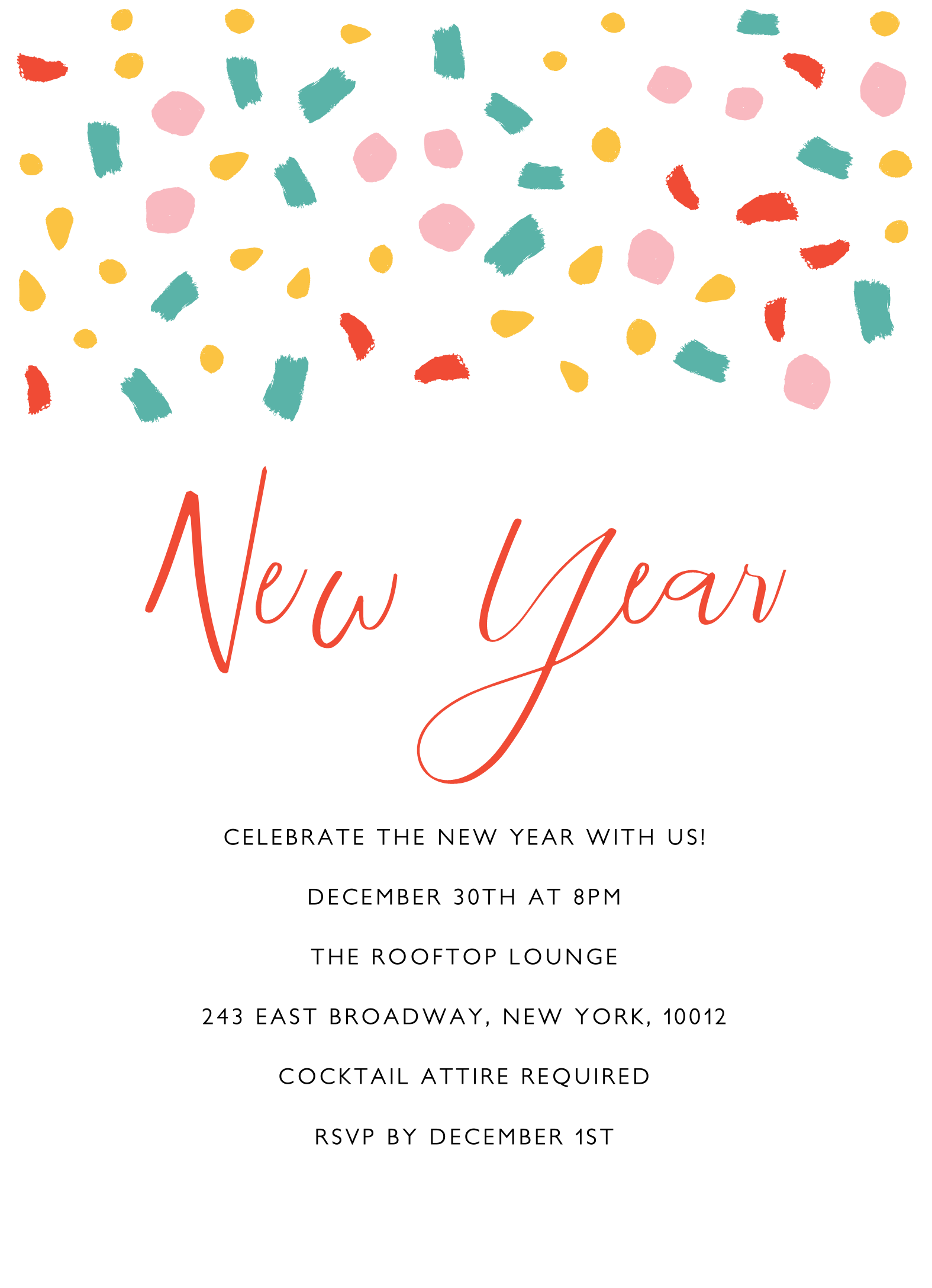 Confetti Design New Years Party Invite Card | Postable | Postable