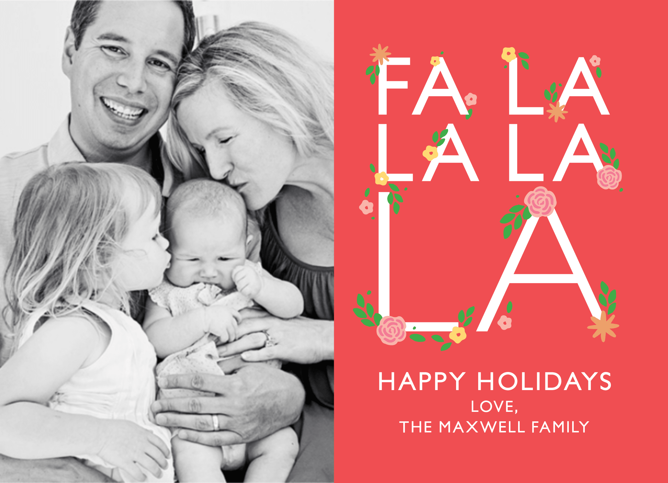 Flowery Fa La La La La Red Christmas Photo Card | Postable | Postable