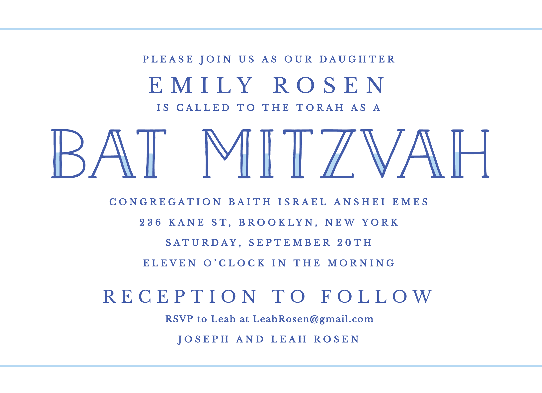 Blue Lettering Bat Mitzvah Invite by Postable | Postable
