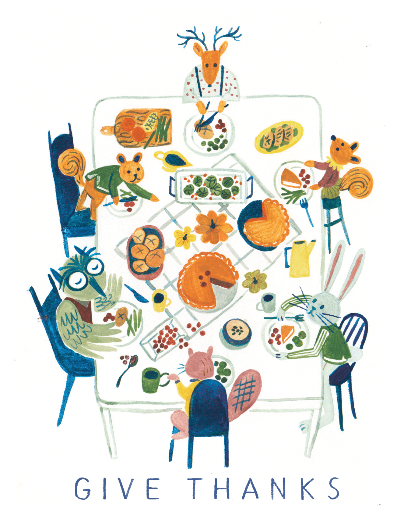 Animal Dinner Give Thanks Thanksgiving Card | Postable | Postable
