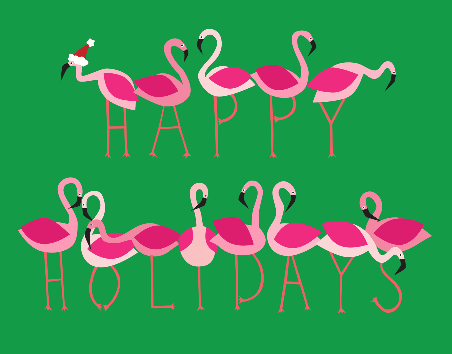 Happy Holidays Flamingos Folded Holiday Card | Postable | Postable
