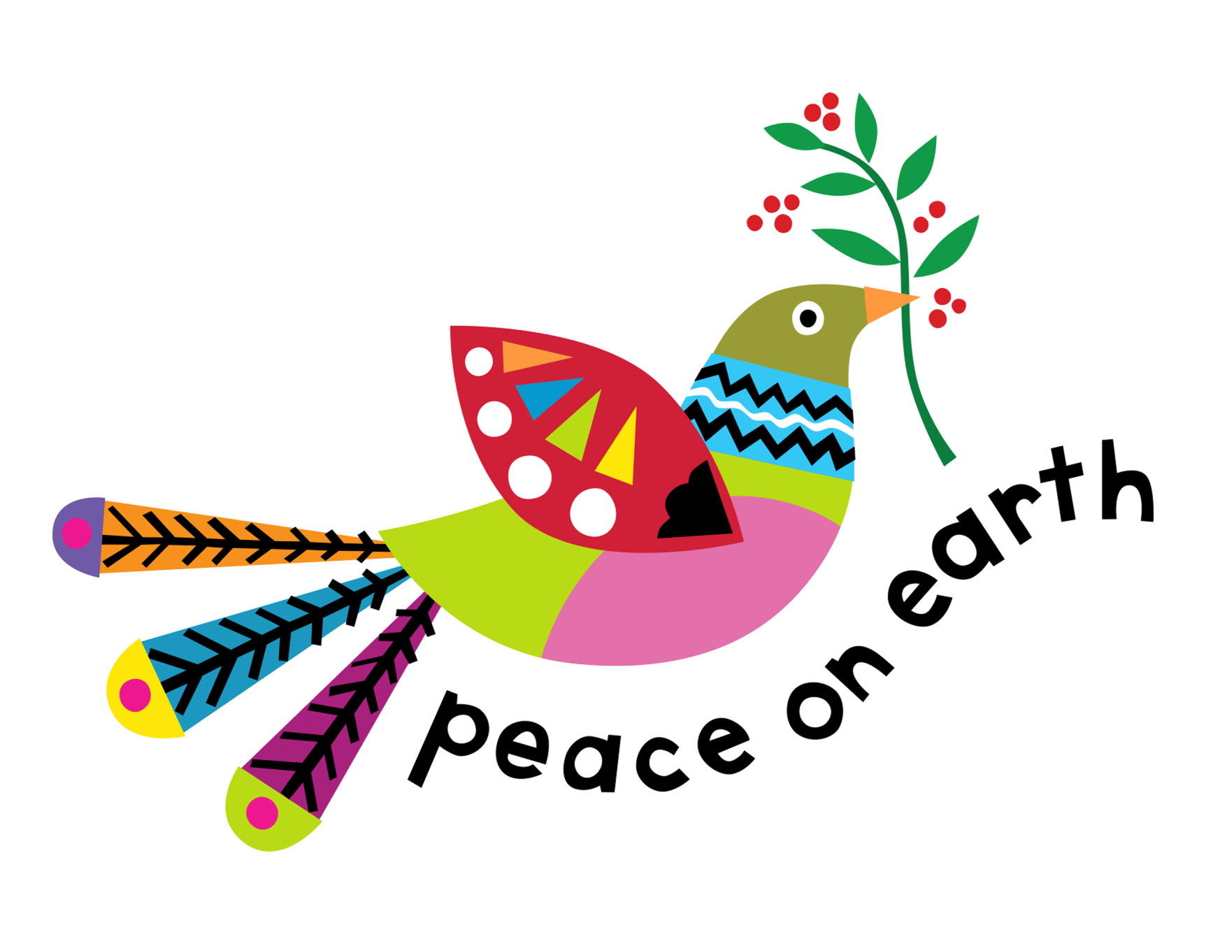 Colorful Peace Bird Folded Holiday Card | Postable | Postable