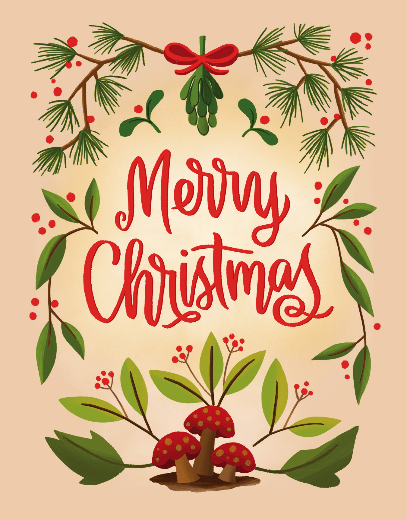 Forest Mushrooms Folded Christmas Card | Postable | Postable