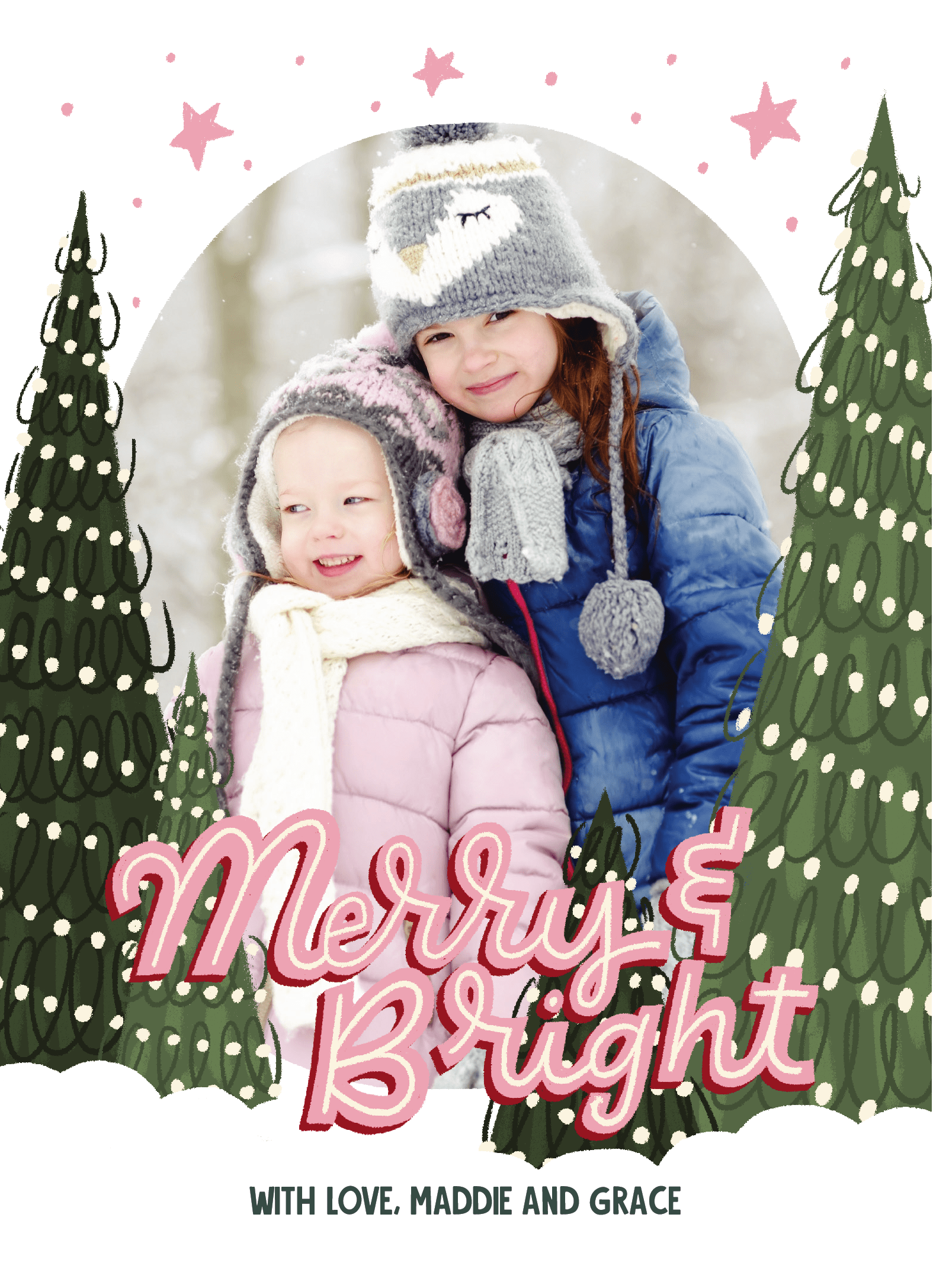 Pink Merry & Bright Frame Christmas Photo Card | Postable | Postable