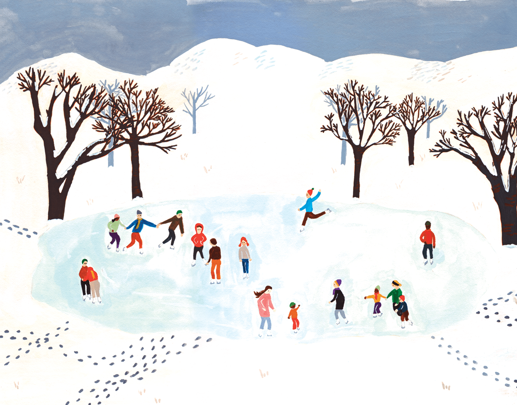 Ice Skating Scene Folded Christmas Card | Postable | Postable