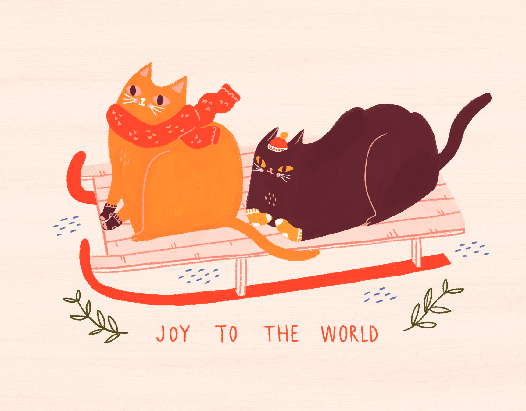 Joy To The World Cat Sled Folded Christmas Card | Postable | Postable