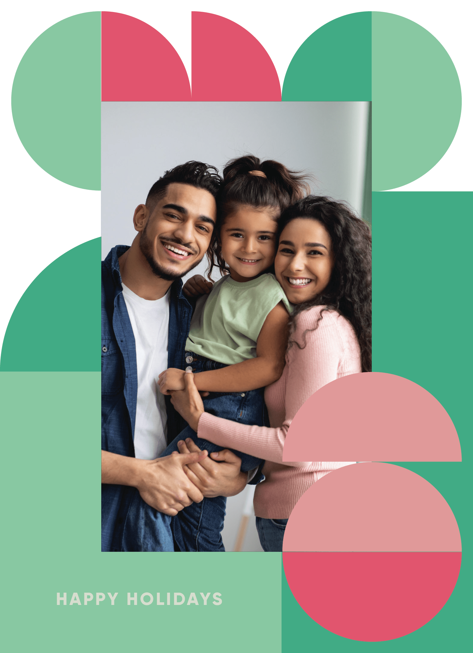 Pink Green Geo Border Holiday Photo Card | Postable | Postable