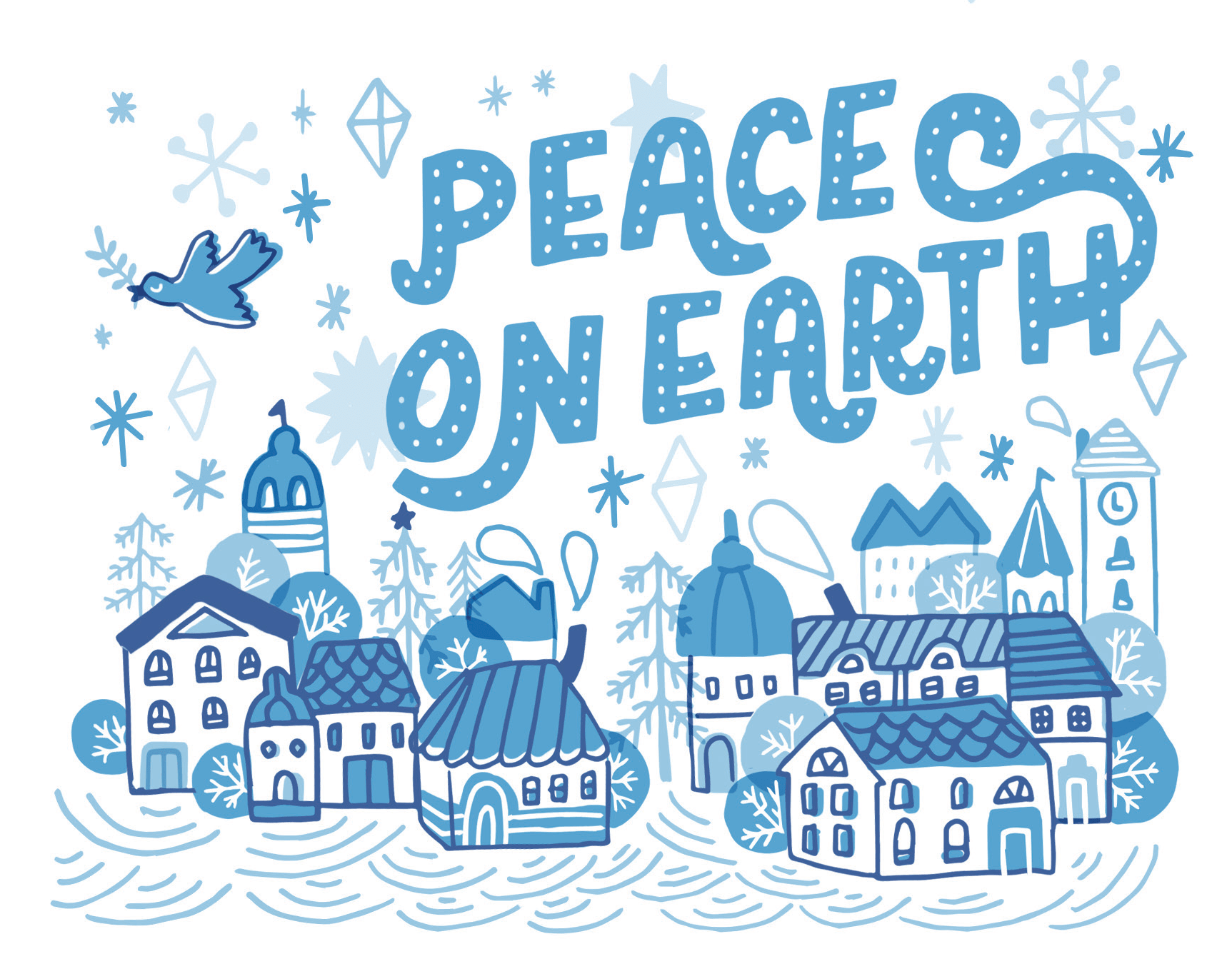 Peace On Earth Wintery Town Christmas Card | Postable | Postable
