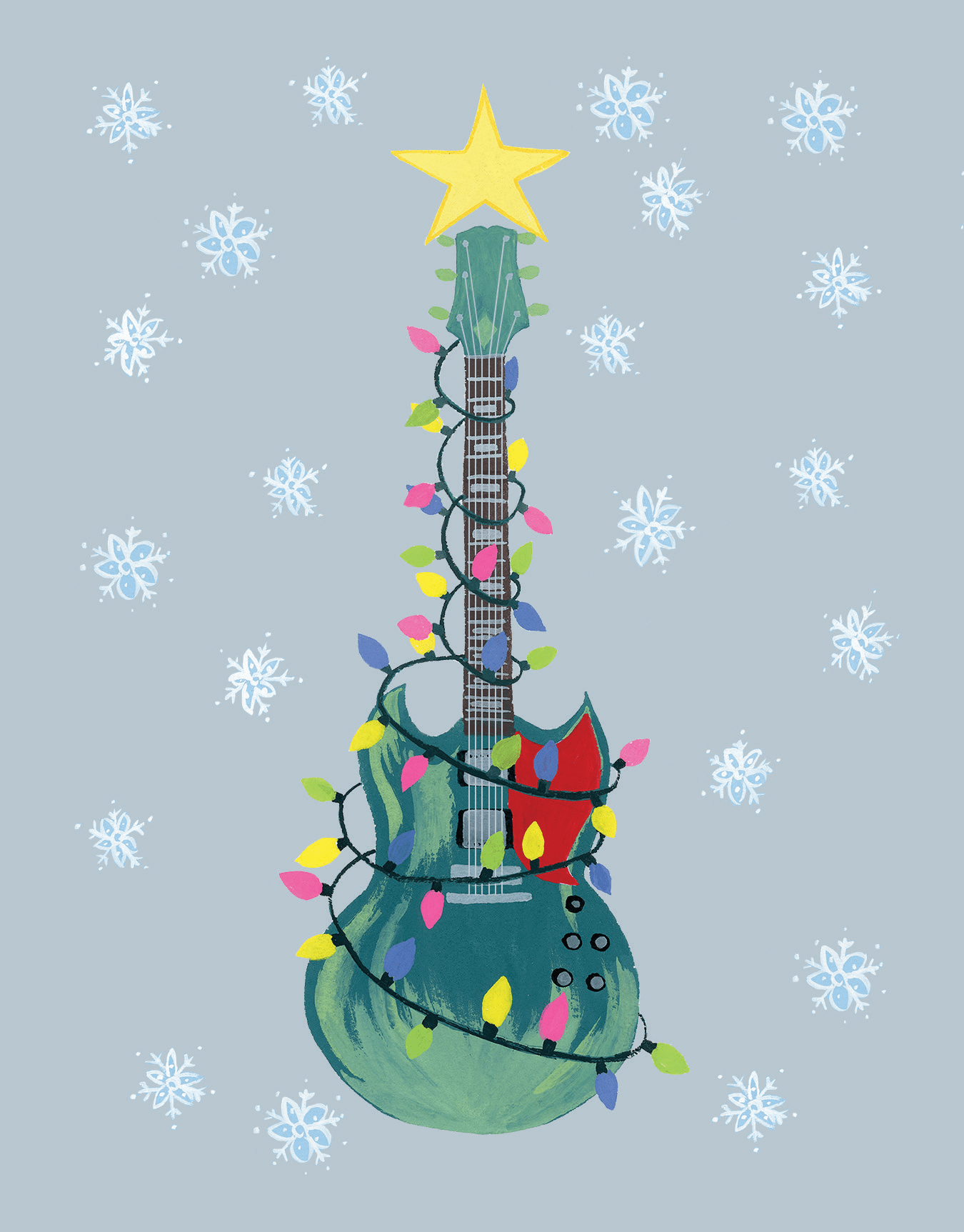 Christmas Guitar Tree Folded Christmas Card | Postable | Postable