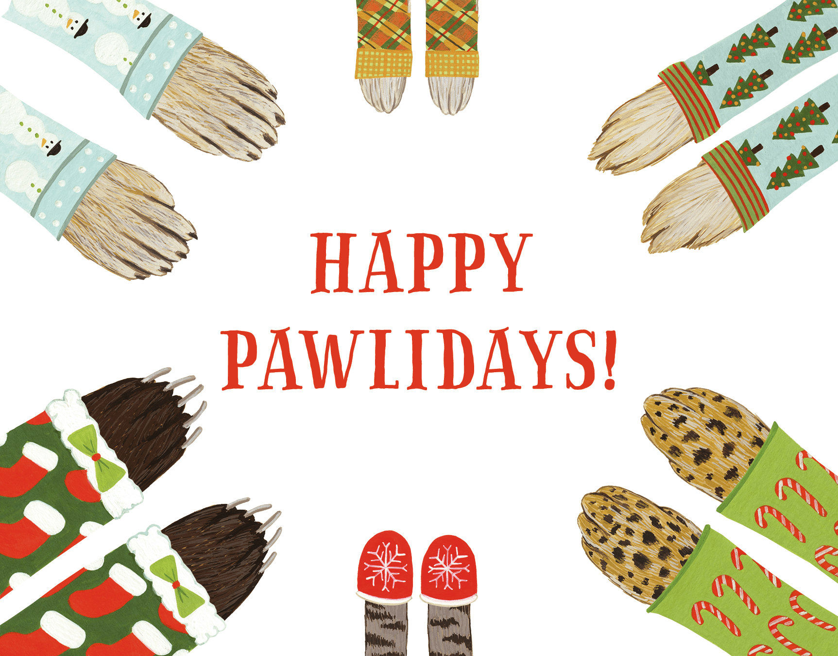 Happy Pawlidays Pet Paws Folded Holiday Card | Postable | Postable