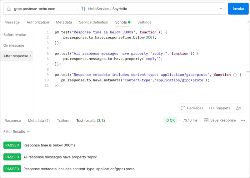 Test and debug values in gRPC requests using JavaScript in Postman ...