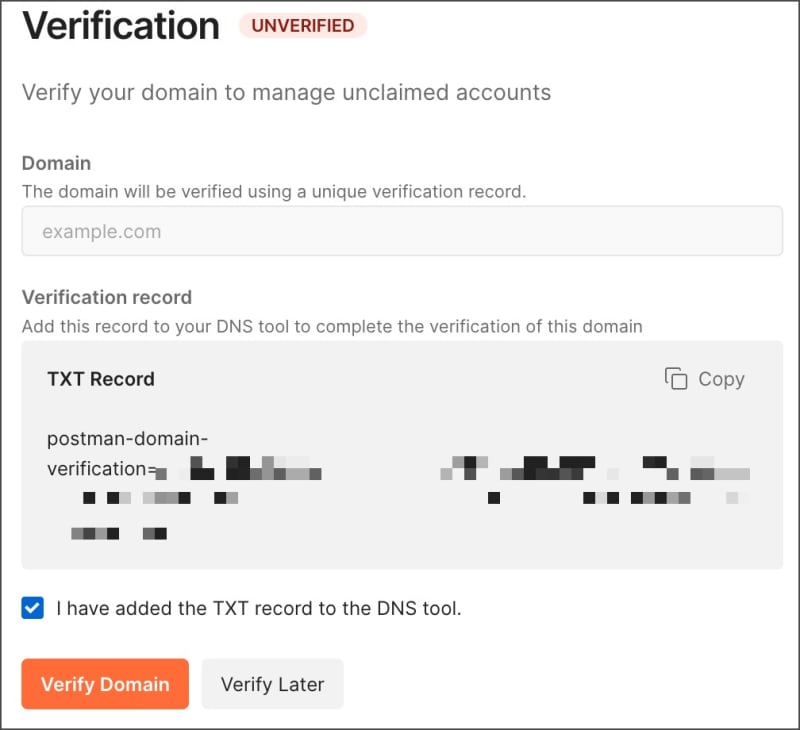 Verify your organization's domain in Postman | Postman Docs