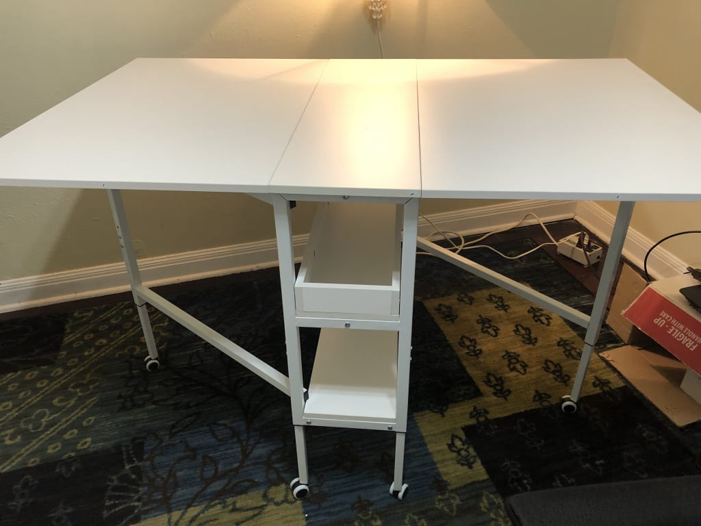 Height Adjustable Craft Table with Storage Shelves, Mobile Folding ...