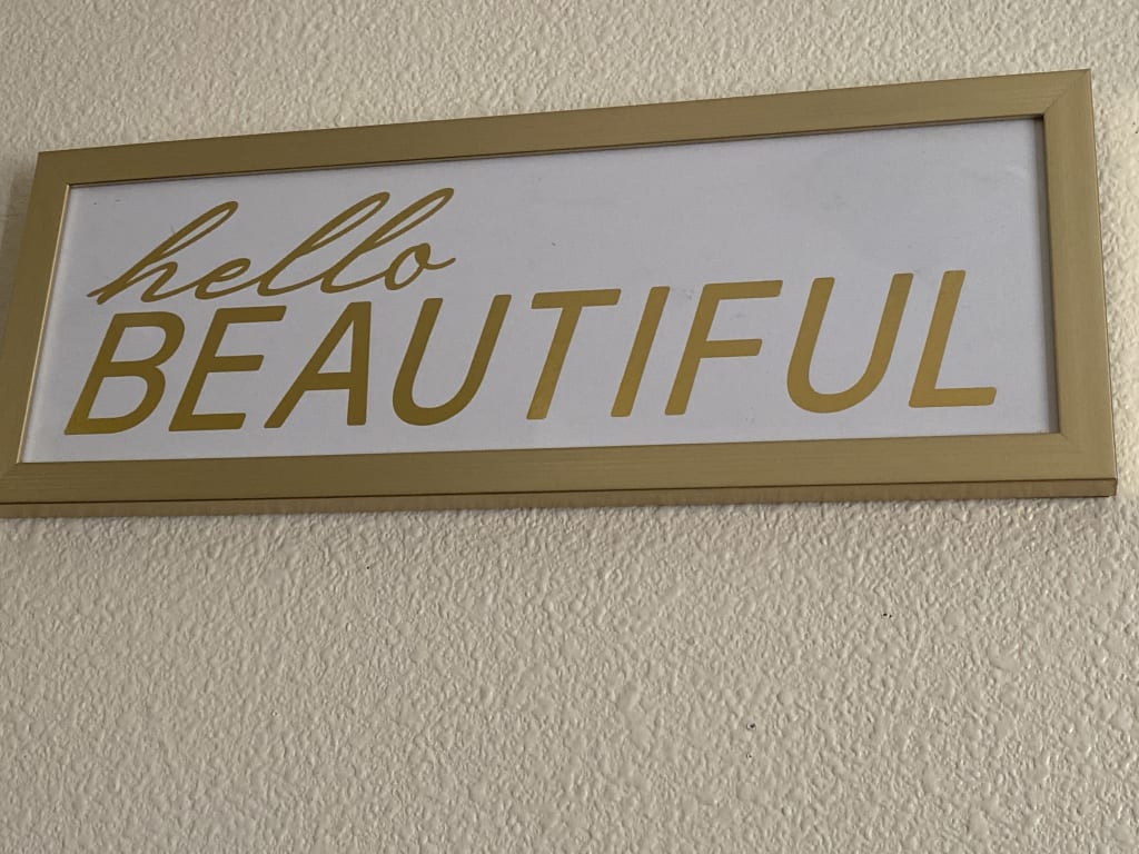 Glass Framed Hello Beautiful Wall Sign, 6x18
