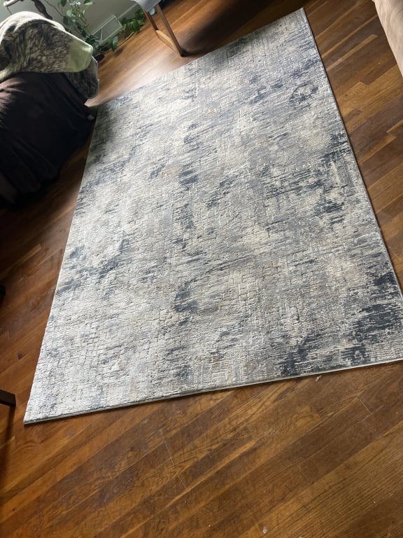 (B656) Mixed Grey Abstract Soft High-Low Design Area Rug, 5x7