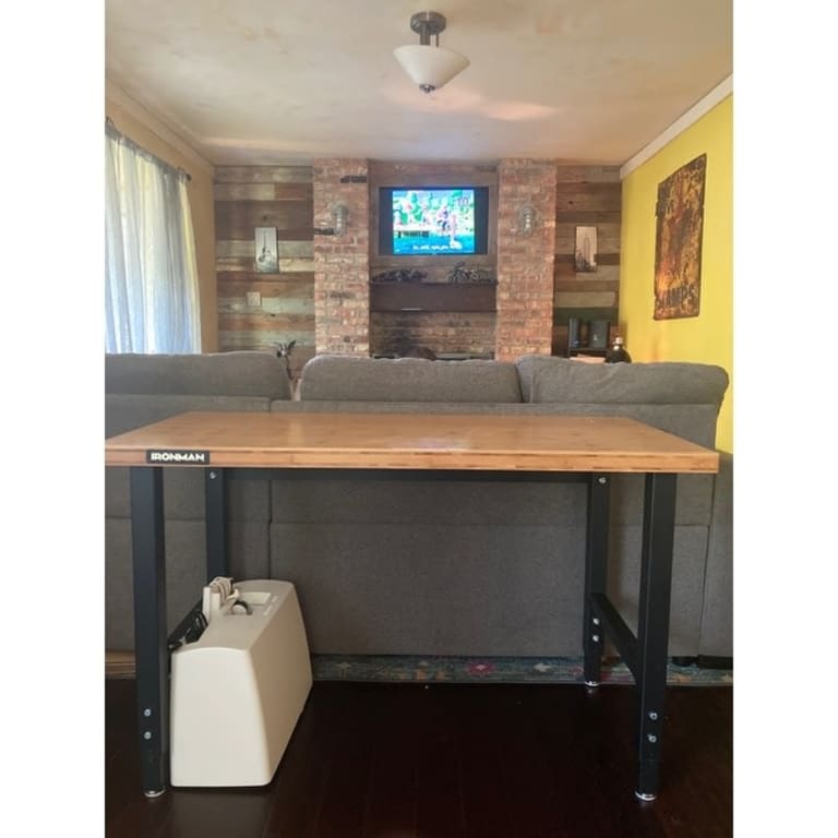 Gymax Adjustable Height Workbench Bamboo Top Steel Frame Heavy-duty ...