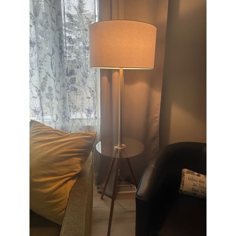 Darby Antique Brass with Clear Glass Tray Floor Lamp with Tray - Bed ...