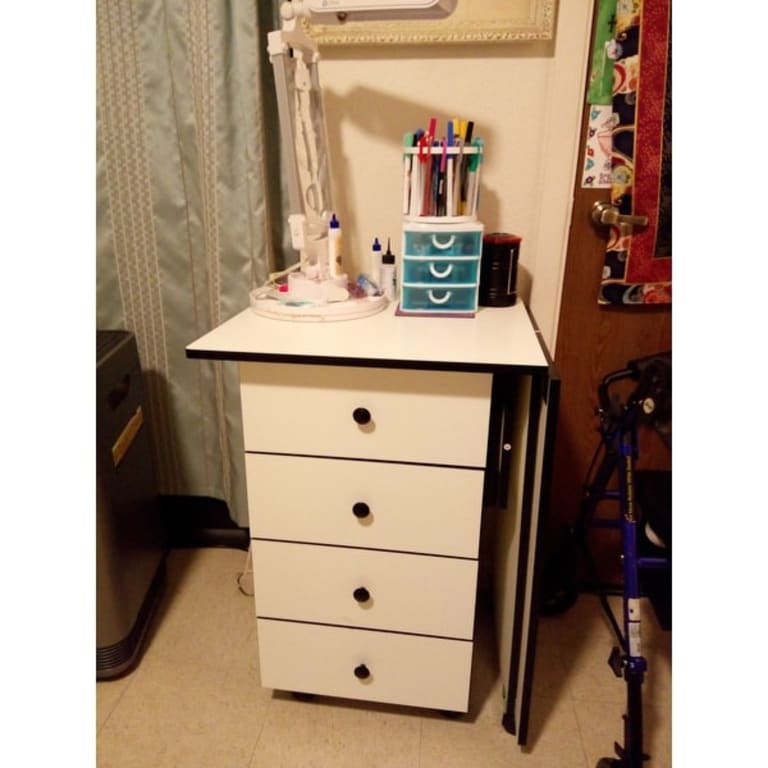 Sullivans Portable Sewing Table with Extended Drawers up to 10" - White ...