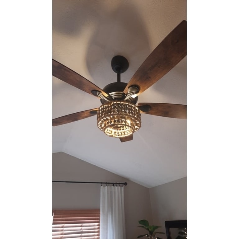 52" Farmhouse Driftwood Jute Wooden Beads Ceiling Fan with Remote - On ...