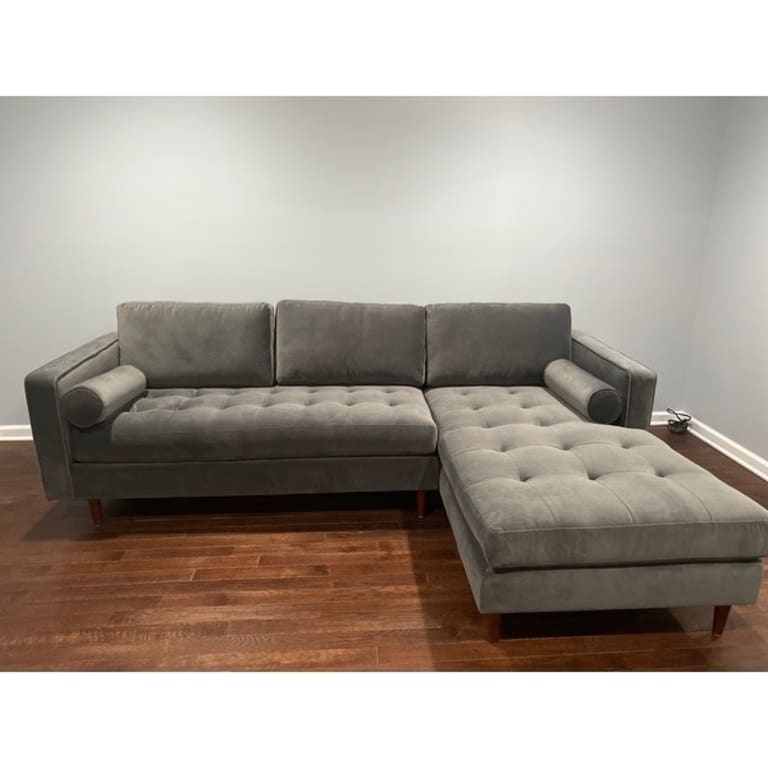 Como Grey Velvet Sectional RAF - Bed Bath & Beyond - 21540444
