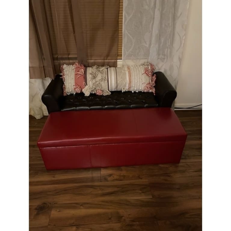 Belleze Red Ottoman Bench Storage Home Leather Rectangular -47"inch ...