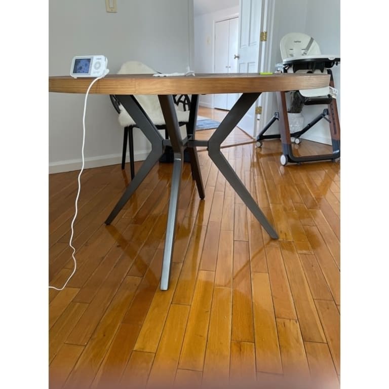 Calem Wood Finish and Iron Grey Metal Base 45" Round Dining Table by ...