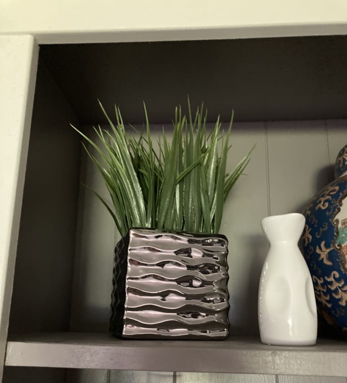 Grass Plant with Silver Wave Planter, 10"