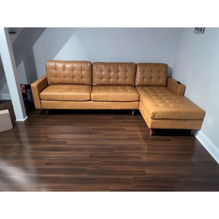 Odin Caramel Leather Gel Sofa Sectional with Chaise by iNSPIRE Q Modern ...