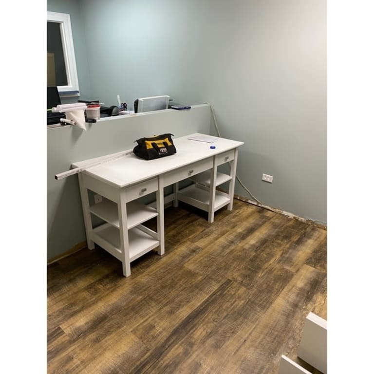 60-inch White Desk with Storage Shelves and File Cabinet - Bed Bath ...