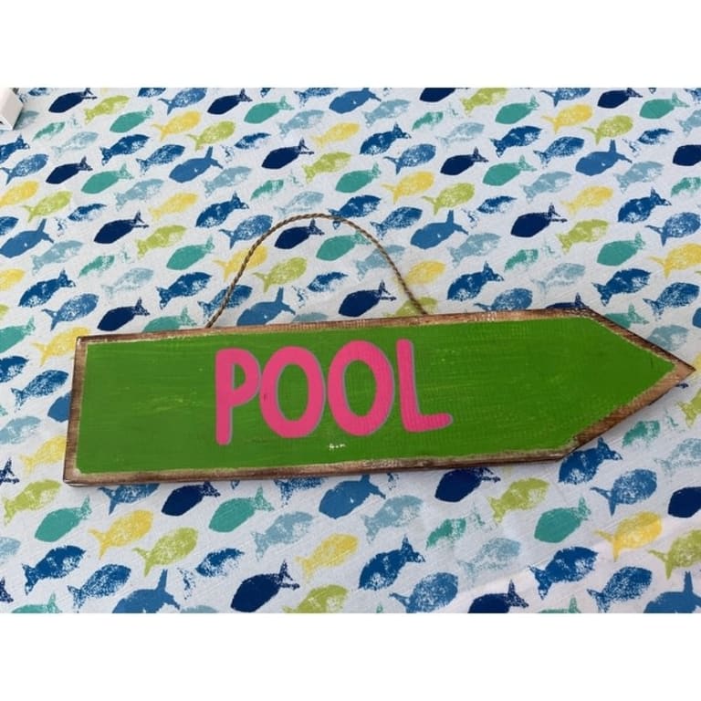 Pool Directional Arrow Wood Wall Plaque 18 Inch Green and Pink Sign ...
