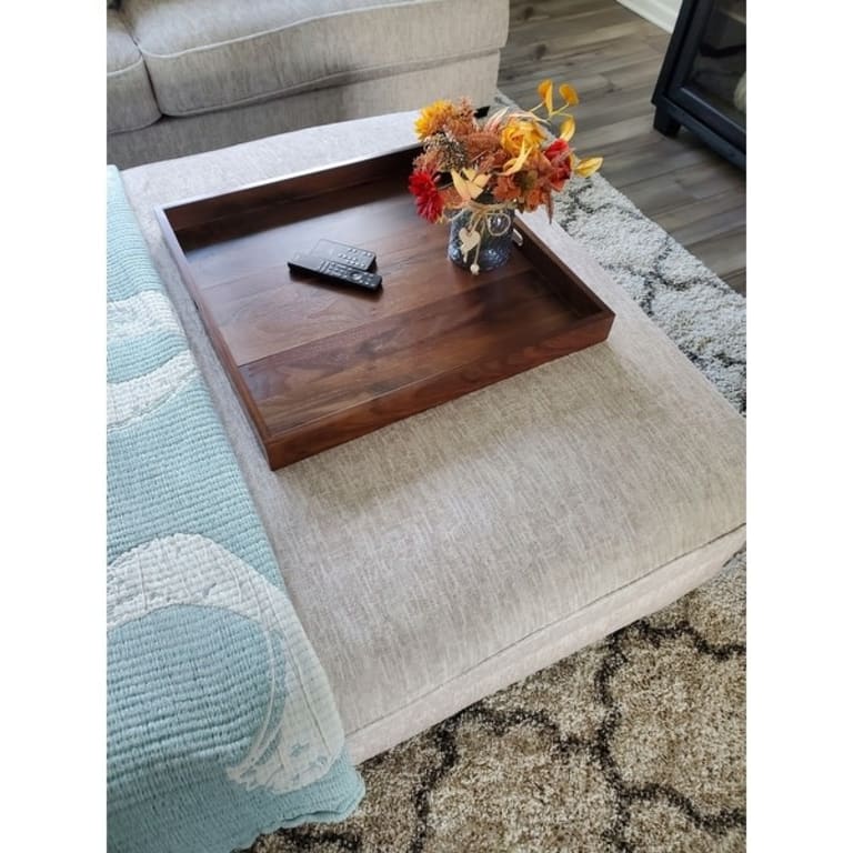 Square Black Walnut Wood Serving Tray Ottoman Tray with Handles - On ...