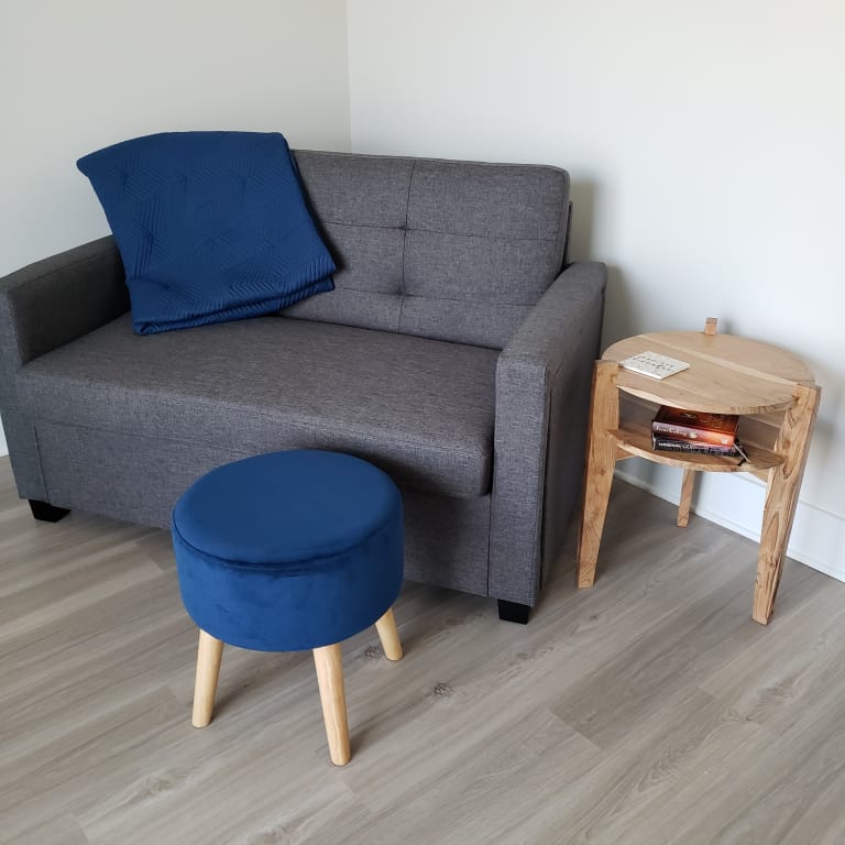 Emmy Navy Velvet Stool | At Home