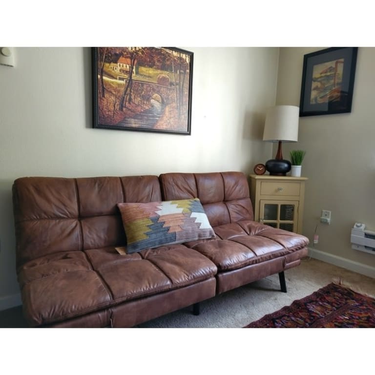 Modern Faux Leather Futon with Memory Foam and Adjustable Armrests ...