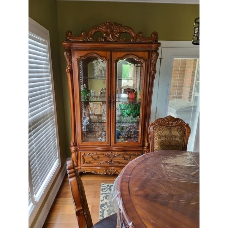 ACME Dresden Curio Cabinet, Cherry Oak (1Set/2Ctn) - On Sale - Bed Bath ...