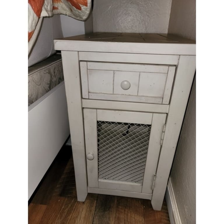 The Gray Barn Distressed Solid Wood Chairside Cabinet with Charging ...