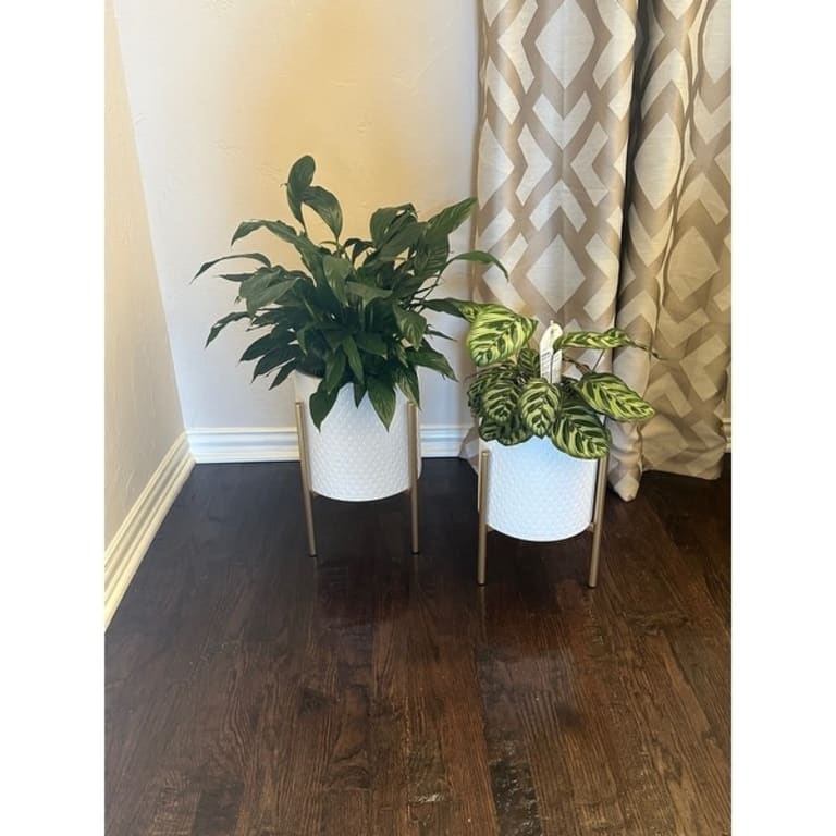 2-Piece Diamond Pattern Round Metal Cachepot Planter Set - On Sale ...