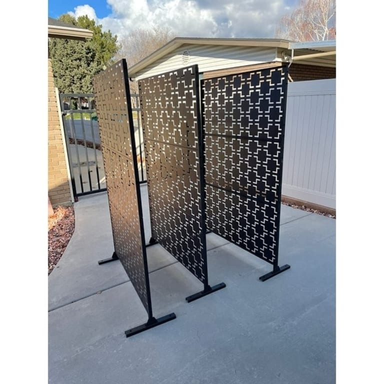 Free Standing Quadra Black Decorative Outdoor Privacy Screen, 47" L x ...