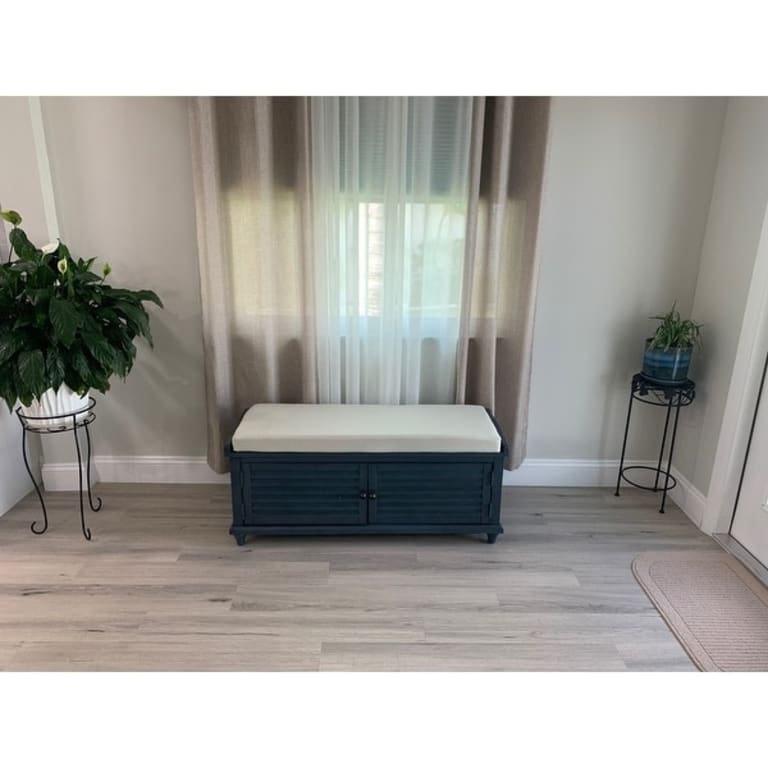 Merax Storage Bench with Removable Cushion, Louver Design Wooden Shoe ...