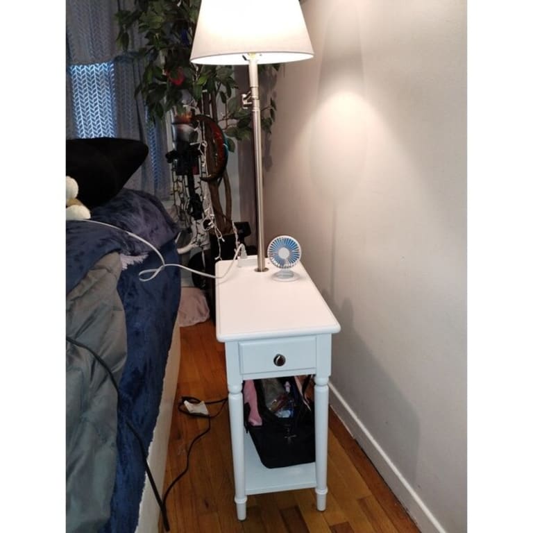 Orchid White Chairside Lamp Table with AC/USB Charger - Bed Bath ...