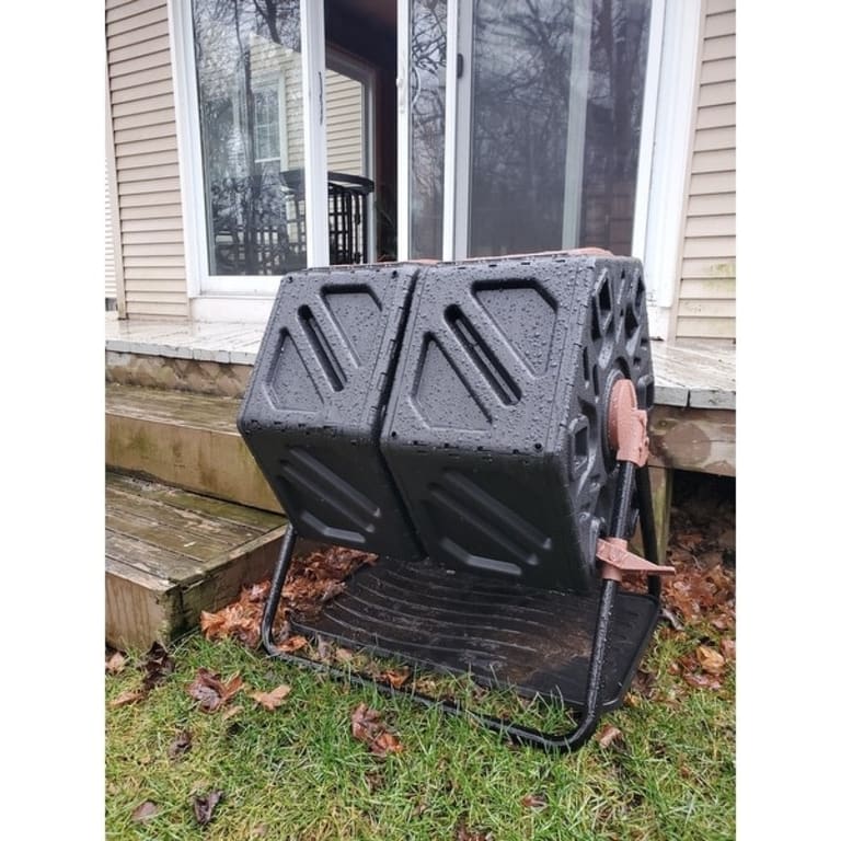 Outsunny Dual Chamber Compost Bin, Rotating Composter, Compost Tumbler ...