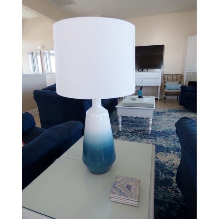 Kaia Sky Blue Ombre Ceramic with Burshed Steel Table Lamp - Bed Bath ...