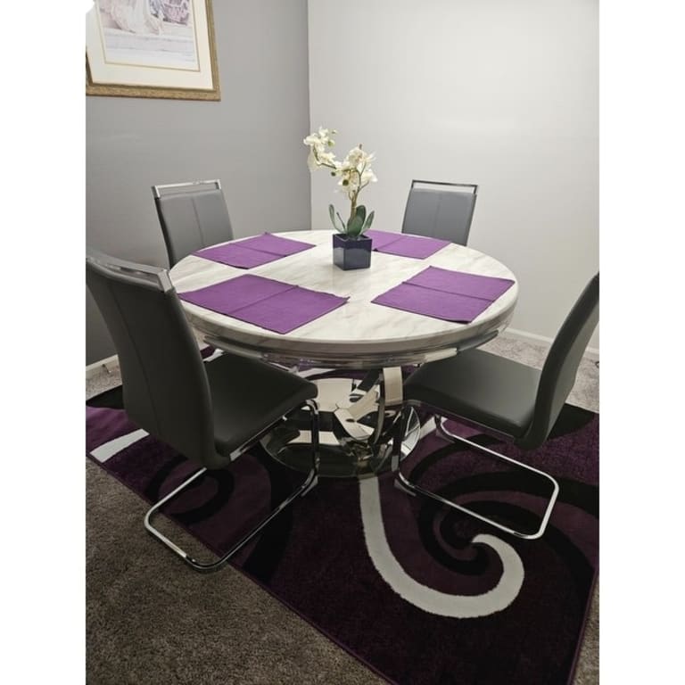 Best Master Furniture 52-inch Round Glam Faux Marble Dining Table - On ...