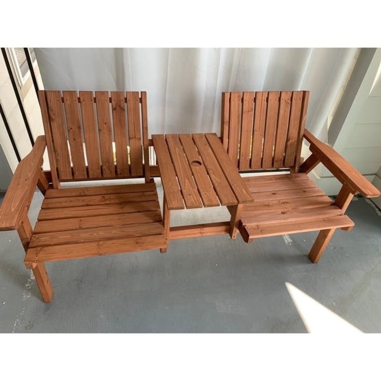 Outsunny Outdoor Patio Wooden Double Chair Garden Bench with Middle ...