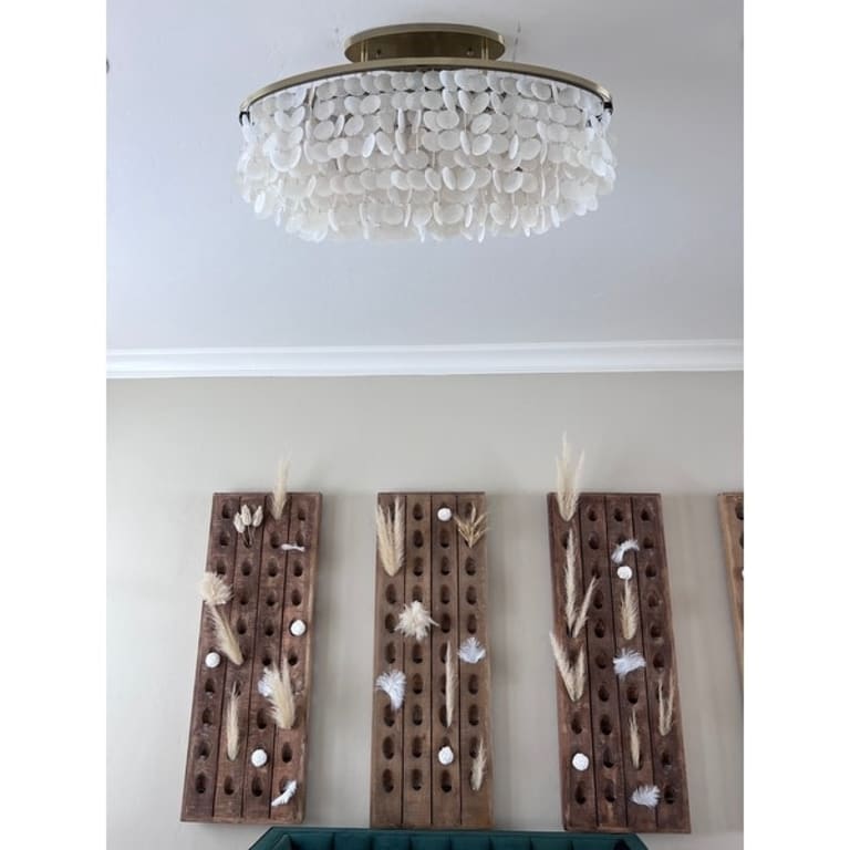 CraftHome 11-Light Unique/Statement Coastal Natural Capiz Shell Oval ...